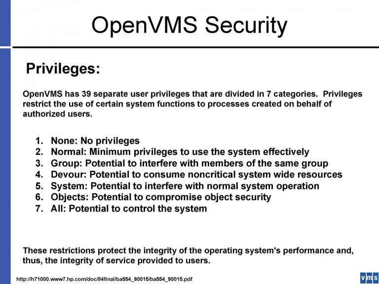 Spécifications – VMSgenerations